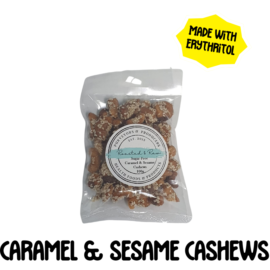 100g Sugarfree Caramel & Sesame Cashews | Caring Candies Online